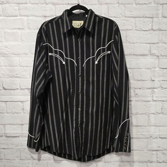 Roper | Shirts | Vintage Roper Xl Western Shirt Black Pearl Hexagonal ...